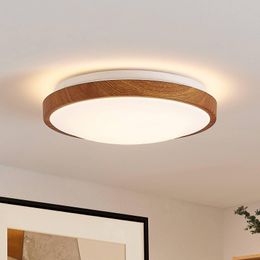 LINDBY LED-Deckenleuchte Mynte, &Oslash;30cm, Holzoptik, Kunststoff