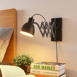 LINDBY Wandlampe Merle, schwarz, 60cm, Leselampe, ausziehbar