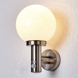 LINDBY Au&szlig;enwandlampe Nada, Edelstahl, Glas, Sensor, E27