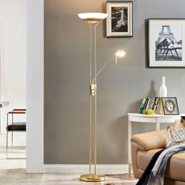 LINDBY LED-Stehlampe Yveta, messing, Leselampe, dimmbar