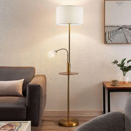 LINDBY Stehlampe Aovan, bronzefarben, Ablage, USB-Anschluss