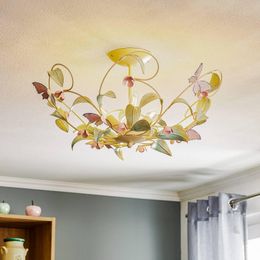 Luminex Deckenlampe BUTTERFLY, creme/gr&uuml;n/ros&eacute;, Edelstahl, 3-flammig