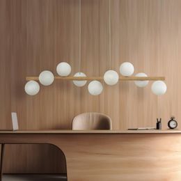 TK Lighting H&auml;ngeleuchte Estera, Opalglas, Holz, neunflammig