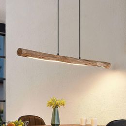 LINDBY LED-Hängeleuchte Nekala, schwarz, Holz, Länge 120cm