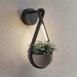 LUCANDE LED-Außenwandleuchte Florka, Naturstein, Blumenampel