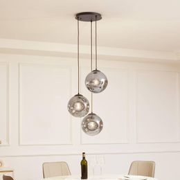 LINDBY Hängeleuchte Valentina, E27, Ø 49 cm, rauchgrau, Glas