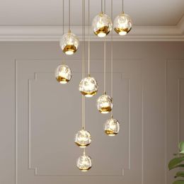 LUCANDE LED-Hängelampe Hayley, Ø 40 cm, 9-flg., gold, Glas