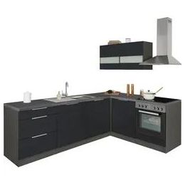 Winkelküche KOCHSTATION "KS-Luhe", grau (küche: grau, front: weiß matt, korpus: grafit, arbeitsplatte: betongrau), B:240cm T:60cm, Komplettküchen-Sets, Küchenzeile, Stellbreite 240x180 cm, wahlweise mit oder ohne E-Geräten, MDF-Fronten