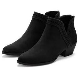 Cowboy Stiefelette Lascana, Damen, Gr. 40, schwarz, Obermaterial: 100% Textilmaterial. Futter: 100% Textilmaterial. Decksohle: 100% Lederimitat. Laufsohle: 100% Synthetik, unifarben, Schuhe Stiefelette Ankleboots, Cowboy Boots, Western Stiefelette, Ankleboots mit Ausschnitt VEGAN