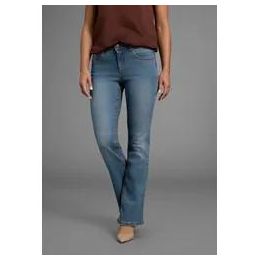 Bootcut-Jeans Arizona "Bund mit seitlichem Gummizugeinsatz", Damen, Gr. 92, K + L Gr, blau (blau used), Jeans, Obermaterial: 98% Baumwolle, 2% Elasthan, Basic, bootcut fit lang, Jeans, hohe Leibhöhe, Bootcut, mit Stretch, klassischer 5-Pocket-Style, Topseller