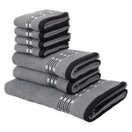 Handtuch Set my home "Jonnie", grau, 7, Walkfrottee, Obermaterial: 100% Baumwolle, Handtuch-Sets, Handtücher aus 100% Baumwolle, Handtuchset mit gemusterter Bordüre
