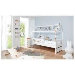 Hausbett Ticaa "Traumhaus", weiß (kiefer massiv weiß), B:96cm H:169cm L:209cm, Betten, Hausbett, aus Kiefer Massivholz, inkl. Rollrost