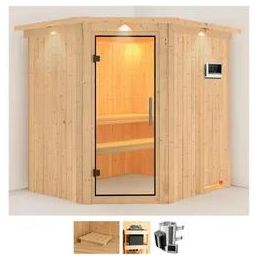 Sauna Karibu "Laila", beige (naturbelassen), Saunaofen, externe Steuerung, 3,6 kW, Saunen, Ofen 3,6 kW externe Strg.easy