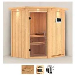 Sauna Karibu "Tomke", beige (naturbelassen), Saunaofen, externe Steuerung, 3,6 kW, Saunen, Ofen 3,6 kW externe Strg.easy