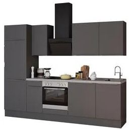Küchenzeile KOCHSTATION "KS-Aken", grau (küche: grau, korpus: anthrazit matt, arbeitsplatte: oxid grau), B:270cm H:212cm T:60cm, Komplettküchen-Sets, Küchenzeile, Breite 270 cm, wahlweise mit E-Geräten, mit Arbeitsplatte 38 mm stark