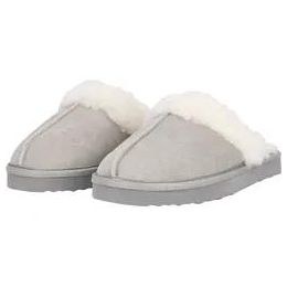 Hausschuh MOLS "Tamara W", Damen, Gr. 39, grau, Leder, Schuhe Pantoffeln Plüsch Hausschuh, aus Leder, angenehm wärmend