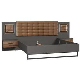 Bettanlage FORTE "Sirius Black", braun (stabeichefarben kombiniert mit uni wolfram grau), B:307cm T:210cm, Schlafzimmermöbel-Sets, Bettgestell, mit LED-Beleuchtung und Polsterkopfteil