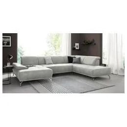 Wohnlandschaft Places of Style "Caluna", grau (hellgrau), B:334cm H:81cm T:235cm, Flachgewebe Mura: (100% Polyester);Luxus-Microfaser Vintageoptik (100% Polyester);Luxus-Mikrofaser (90% Polyester, 10% Polyamid), Sofas, Inkl.Sitztiefenverstellung, wahlweise mit Kopf- und Armteilverstellung