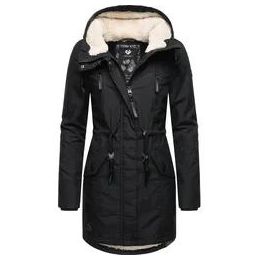 Wintermantel Ragwear "Elsie", Damen, Gr. L (40), grau (ash), Außenmaterial: 65% Polyester, 35% Baumwolle, Innenfutter: 100% Polyester, Wattierung: 100% Polyester, tailliert ca. Mitte Oberschenkel, Ärmel ohne Ärmelschlitz Rippstrickbündchen mit Daumenlöchern, Mäntel, stylischer Winterparka mit Kapuze und Teddyfleece