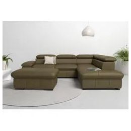 Ecksofa Home Affaire "Alberto L-Form", grün (olive), B:272cm H:73cm T:226cm, Luxus-Microfaser Lederoptik (100% Polyester);Luxus-Microfaser weich (9)0% Polyester / 10% Polyamid;Luxus-Microfaser Vintageoptik (100% Polyester);Microfaser Antiklederoptik (100% Polyester), Sofas, mit Kopfteilverstellung, wahlweise mit Bettfunktion