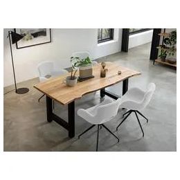 Essgruppe Salesfever "für gesellige Abende - Camiri", beige (natur, weiß, schwarz, weiß, schwarz), Fellimitat, 180,90 + Drehfunktion, Massivholz, Metall, Polyester, Sitzmöbel-Sets, 5-teiliges Set: Geöltes, doppelt gewachstes Massivholz