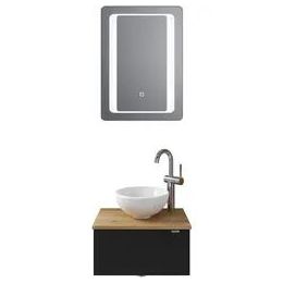 Badmöbel-Set SAPHIR "Serie 6915", schwarz (schwarz matt select, halifax eiche), B:51cm H:200cm T:35cm, Kastenmöbel-Sets, Gäste-Bad, 51 cm breit, mit LED-Spiegel und 1 Tür