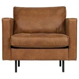 Sessel Woood "Rodeo Classic", braun (cognac), B:98cm H:83cm T:88cm, Sessel, Lounge-Sessel Einzelsessel, frei im Raum stellbar, mit recyceltem Leder, H 83 cm x B 98 cm