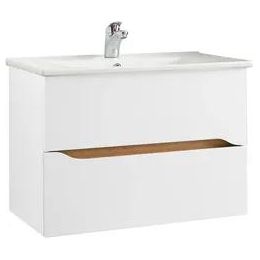 Badmöbel-Set SAPHIR "Quickset Keramikwaschtisch mit Unterschrank, 75 cm breit", weiß (weiß glanz), Holzwerkstoff, Kastenmöbel-Sets, Waschplatz, Unterschrank mit Waschbecken, 2 Schubladen, grifflos