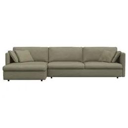 Ecksofa FLEXLUX "Lovane", grün (fall grün), B:323cm H:84cm T:183cm, 62% Polyester/14% Cotton/7% Linen, Sofas, Weich & anschmiegsam, große Sitztiefe auf Kaltschaum, Dekokissen inkl.