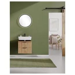 Badezimmer-Set Welltime "Welltime Möbel, Carlton Unterbecken-Set 2teilig, 60 cm, gestreift", schwarz (wotnaeiche, schwarz), B:60cm H:200cm T:35cm, Spanplatte, Kastenmöbel-Sets