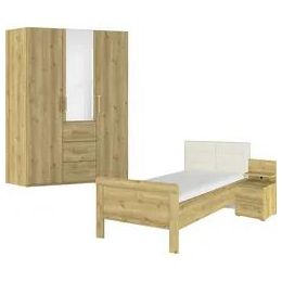 Schlafzimmer-Set Rauch "Komplettschlafzimmer Schlafzimmer EVELYN", braun (asteiche), Bett 100x200cm + ohne Matratze, B/H: 100cm x 200cm, Bett 100x200cm, Holzwerkstoff, Schlafzimmermöbel-Sets, Schrank und Bett in 2 Breiten, Nachttisch mit Paneel MADE IN GERMANY