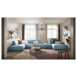 Wohnlandschaft Musterring "Lucia U-Form", blau (hellblau), B:504cm H:81cm T:204cm, Sofas, Cord-Bezug, inklusive Kopfstütze, Gesamtbreite 524 cm