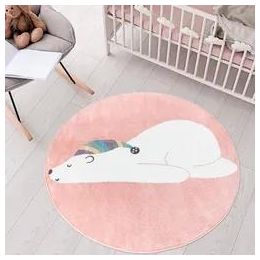 Kinderteppich Carpet City "ANIME921", rosa, H:11mm Ø:160cm, Polypropylen (PP), Teppiche, Kinderzimmer Teppich Modern mit lustigen Cartoon-Figuren, Multi