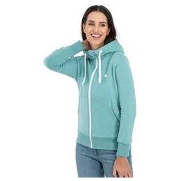Kapuzensweatjacke DEPROC ACTIVE "FinjaCMYK II", Damen, Gr. 46 (L), t&uuml;rkis, 50% Baumwolle, 50% Polyester, tailliert, gerader Abschluss, Sweatjacken, weiche Fleecejacke mit K&auml;ngurutasche