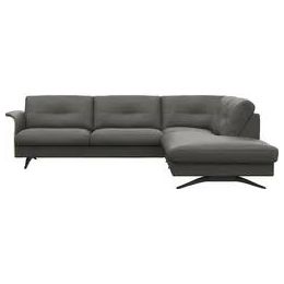 Ecksofa FLEXLUX "Glow bequem und komfortabel durch hochwertigen Sitzaufbau, L-Form", grau (warm mineral grau), B:268cm H:81cm T:224cm, 100% Echteder, Sofas, Skandinavisches Design, In hochwertiger Verarbeitung