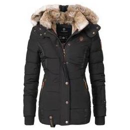 Winterjacke Marikoo "Nekoo", Damen, Gr. XXL(44), schwarz, Oberstoff: 100% Polyester, Futter: 100% Polyester, Wattierung: 100% Polyester, Ärmelfutter: 100% Polyester, Kunstpelz: 90% Polyacryl, 10% Polyester, tailliert hüftbedeckend, Ärmel ohne Ärmelschlitz Rippstrickbündchen, Jacken, stylische Damen Steppjacke mit großer Kapuze
