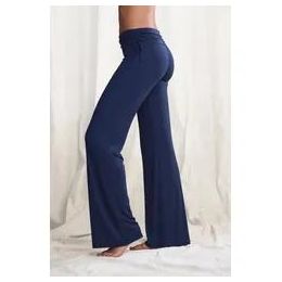 Jazzpants Lascana, Damen, Gr. 40/42, N-Gr, marine, Single Jersey, Obermaterial: 93% Polyester, 7% Elasthan, unifarben, Basic, lang, Hosen, mit Umschlagbund zum Raffen