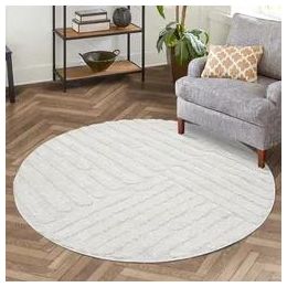 Hochflor-Teppich Carpet City "FOCUS749", beige (creme), H:20mm Ø:120cm, Obermaterial: 100% Polypropylen, Teppiche, Boho-Teppich, Hochtief-Muster/ 3D-Effekt, für Wohnzimmer, Schlafzimmer