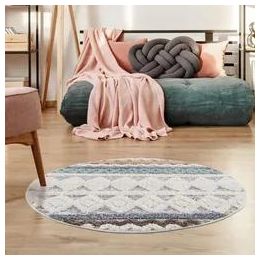 Hochflor-Teppich Carpet City "Focus 3013", bunt (mehrfarbig), H:20mm Ø:120cm, Polypropylen, Teppiche, Boho-Teppich, Hochtief-Muster/ 3D-Effekt, für Wohnzimmer, Schlafzimmer