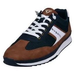 Slip-On Sneaker Bugatti, Herren, Gr. 41, braun (blau, cognac, weiß), Lederimitat, Textil, Schuhe, Halbschuh, Freizeitschuh, Slipper mit elastischen Gummizügen