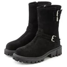 Stiefelette ELBSAND, Damen, Gr. 38, schwarz, Obermaterial: 100% Rindsleder. Futter: 85% Textilmaterial, 15% Lederimitat. Decksohle: 100% Textilmaterial. Laufsohle: 100% Synthetik, Veloursleder, unifarben, Schuhe, aus Leder mit trendigen Zierschnallen, Stiefel, Boots