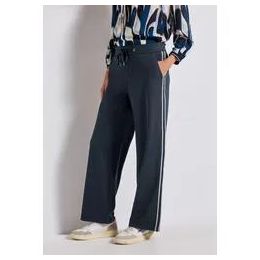 Stoffhose Street One, Damen, Gr. 40, Länge 32, blau (deepwater blau), Web, Obermaterial: 67% Polyamid, 28% Viskose, 5% Elasthan, unifarben, loose fit lang, Hosen, mit Gallonstreifen