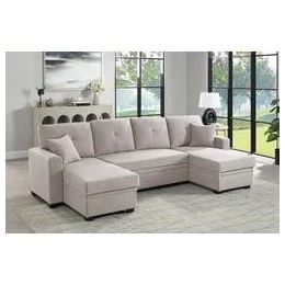 Wohnlandschaft "Gerrit U-Form, Br. 282 cm", beige (creme), B:282cm H:80cm T:139cm, ATLANTIC HOME COLLECTION, Sofas, mit Bettfunktion, 2 Bettkästen & 2 Zierkissen, Topseller