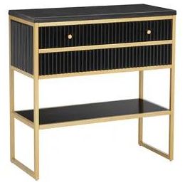 Sideboard LEONIQUE "Fleuriss", schwarz, B:80cm H:80cm T:35cm, Sideboards, Keramikplatte, goldenes Gestell, FSC-zertifiziertem Holz, Breite 80 cm