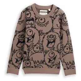 Strickpullover Tom Tailor, Jungen, Gr. 104/110, dunkelblau monster knit design, Strick, Obermaterial: 52% Viskose, 27% Polyester, 21% Polyamid, bedruckt, regular fit hüftbedeckend, Rundhals, Flachstrickbündchen, Pullover, bedruckt, für Boys