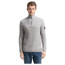 Troyer Tom Tailor, Herren, Gr. XXXL, grau sanftes weiß plated, Strick, Obermaterial: 60% Baumwolle, 40% Polyacryl, Strukturmuster, regular fit normal, ohne Ausschnitt, Rippbündchen, Pullover, mit Rippbündchen