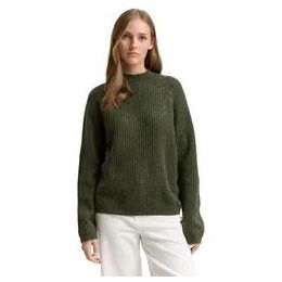 Strickpullover Tom Tailor DENIM, Damen, Gr. L, grape leaf grün melange, Rippstrick, Obermaterial: 62% Polyacryl, 25% Polyester, 10% Baumwolle, 3% sonstige Fasern, meliert, relaxed fit Po-bedeckend, ohne Ausschnitt, gerader Abschluss, Pullover, mit Stehkragen