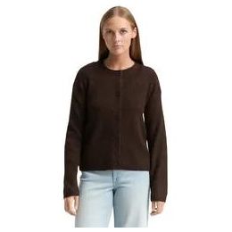 Cardigan Tom Tailor DENIM, Damen, Gr. XL, soft chocolate braun melange, Rippstrick, Obermaterial: 79% Polyacryl, 18% Polyester, 3% Elasthan, Strukturmuster, meliert, regular fit normal, Rundhals, gerader Abschluss, Strickjacken, mit Struktur