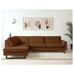 Ecksofa Places of Style "Pinto, 290 cm, Cord, Chenille, Lederoptik, Ottomane links / rechts", brick rot, B:290cm H:85cm T:217cm, 100% Polyester, Sofas, mit Keder, schwarze Metallfüße, Wellenunterfederung