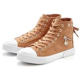 Stiefelette Lascana "Sneaker", Damen, Gr. 39, camelfarben, Obermaterial: 100% Baumwolle. Futter: 100% Baumwolle. Decksohle: 100% Baumwolle. Laufsohle: 100% Synthetik, unifarben, Schuhe, aus Textil zum Schnüren, High-Sneaker, Schnür-Boots VEGAN